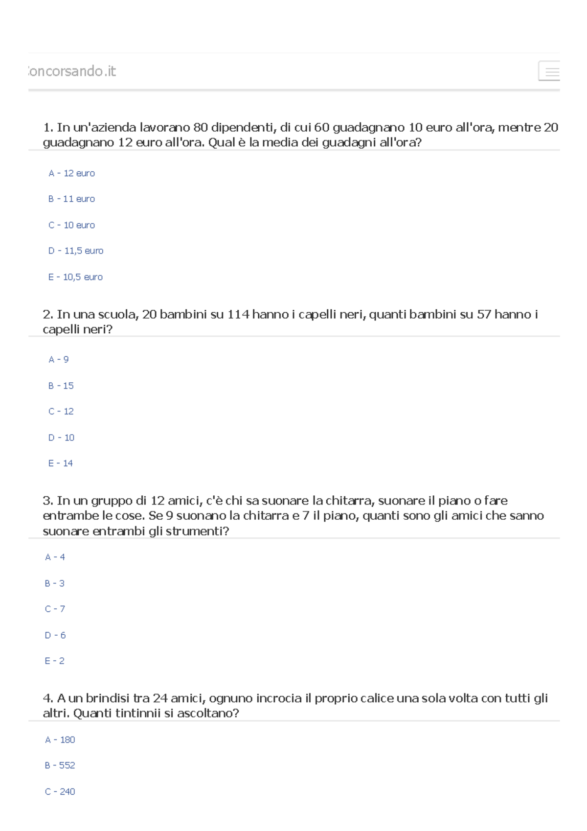 Logica formez - Problemi matematici - Concorsando 1. In un'azienda lavorano 80 dipendenti, di ...