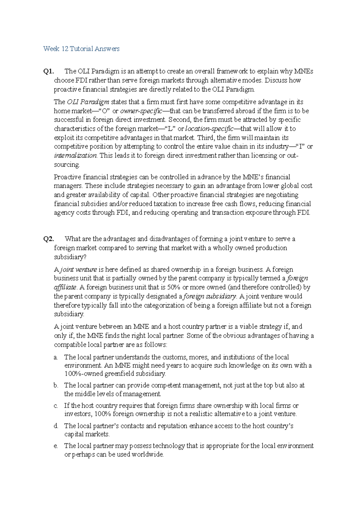 Week 12 Word Answers - international finance tutorial - Week 12 ... Week 12 Word Answers - international finance tutorial - Week 12 ...