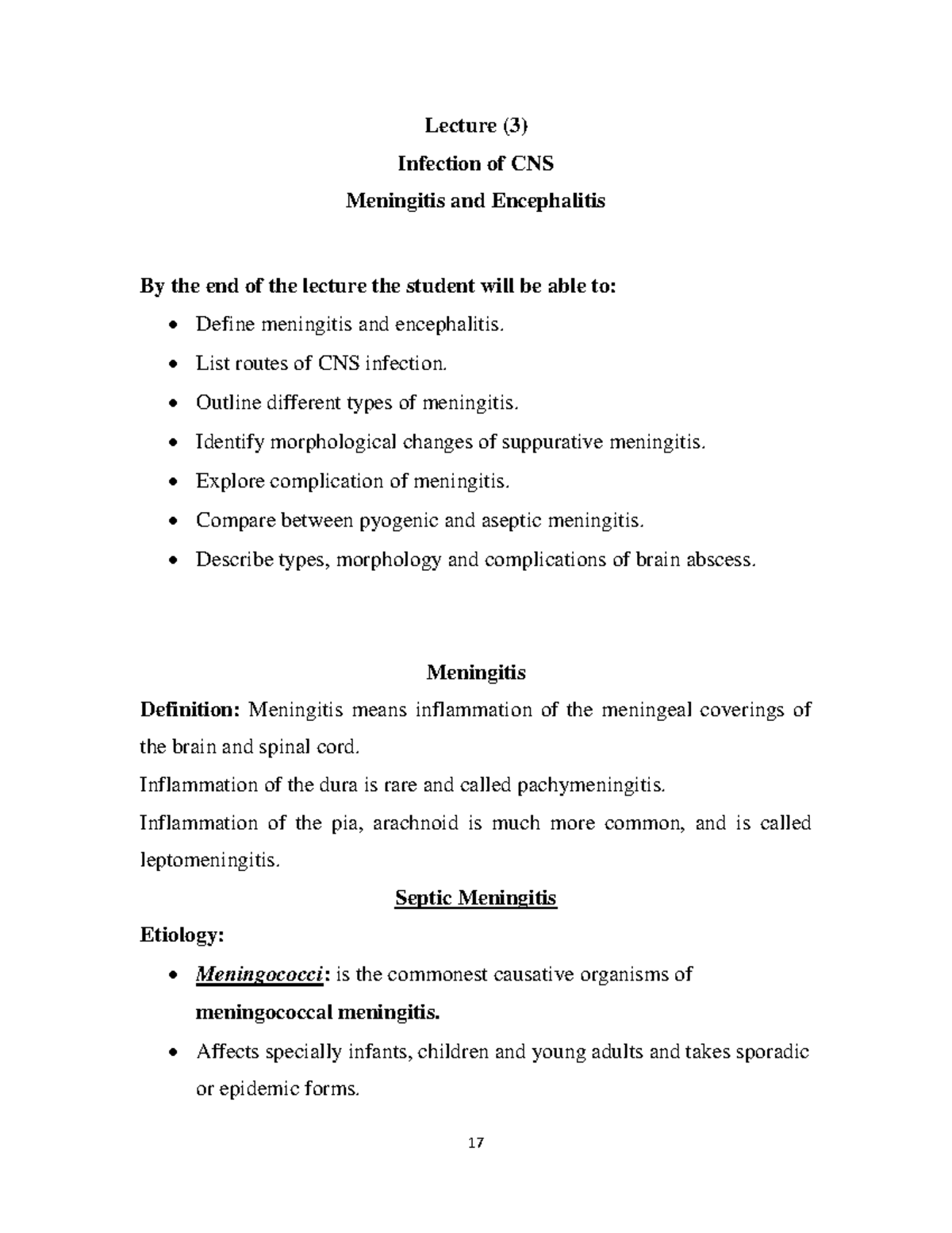 NEU patho-Meningitis and Encephalitis - Lecture (3) Infection of CNS ...