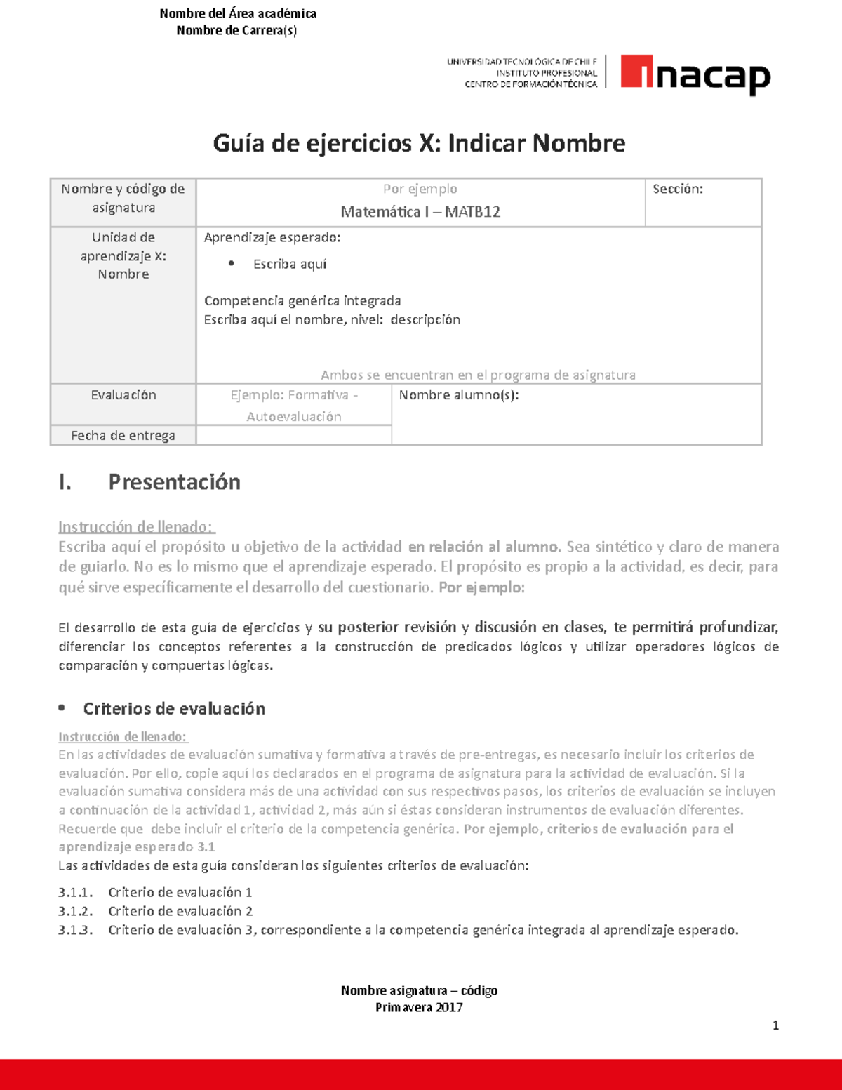 Plantilla Guia Ejer Solucion - Guía de ejercicios X: Indicar Nombre Nombre y código de ...
