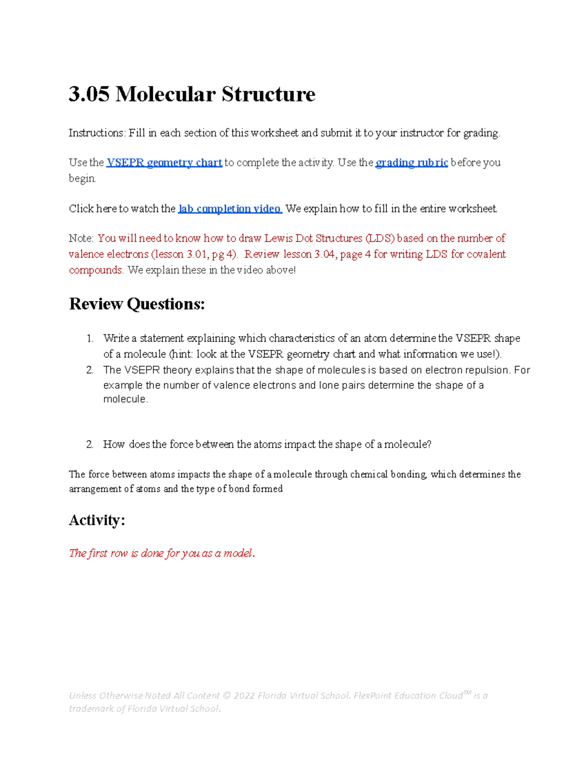3 - n/a - 3 Molecular Structure Instructions: Fill in each section of ...