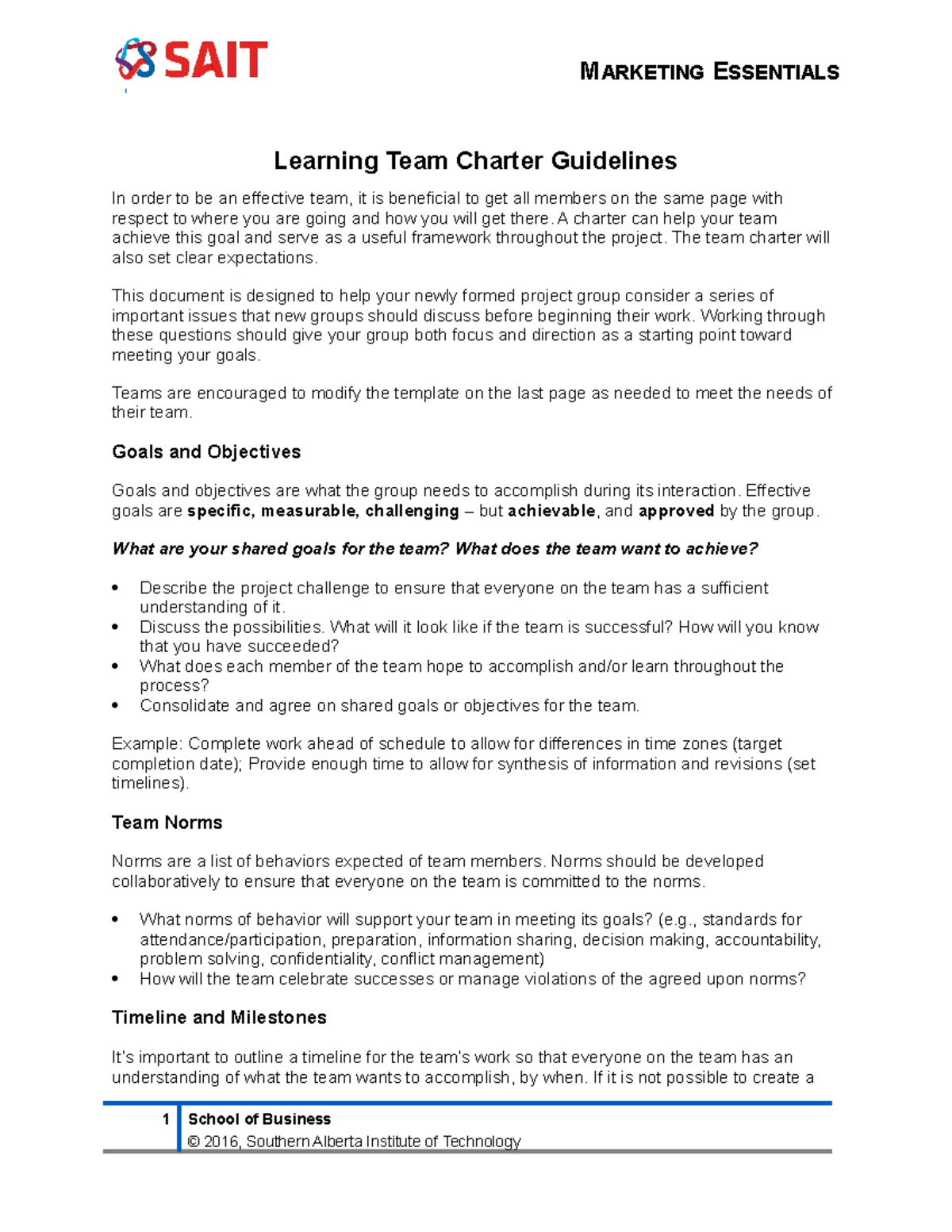 Team Charter MKTG260 O3A - Learning Team Charter Guidelines In order to ...