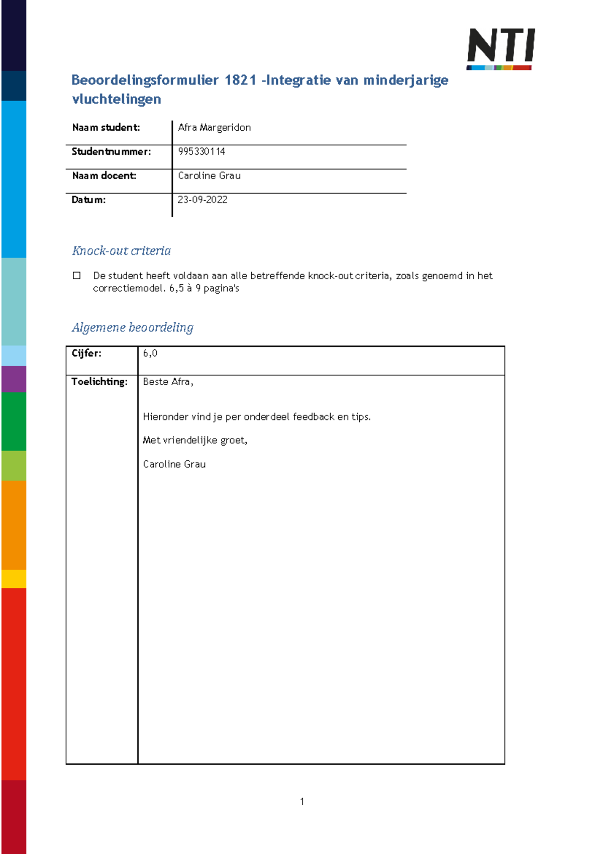 Beoordelings formulier amv - Beoordelingsformulier 1821 -Integratie van ...