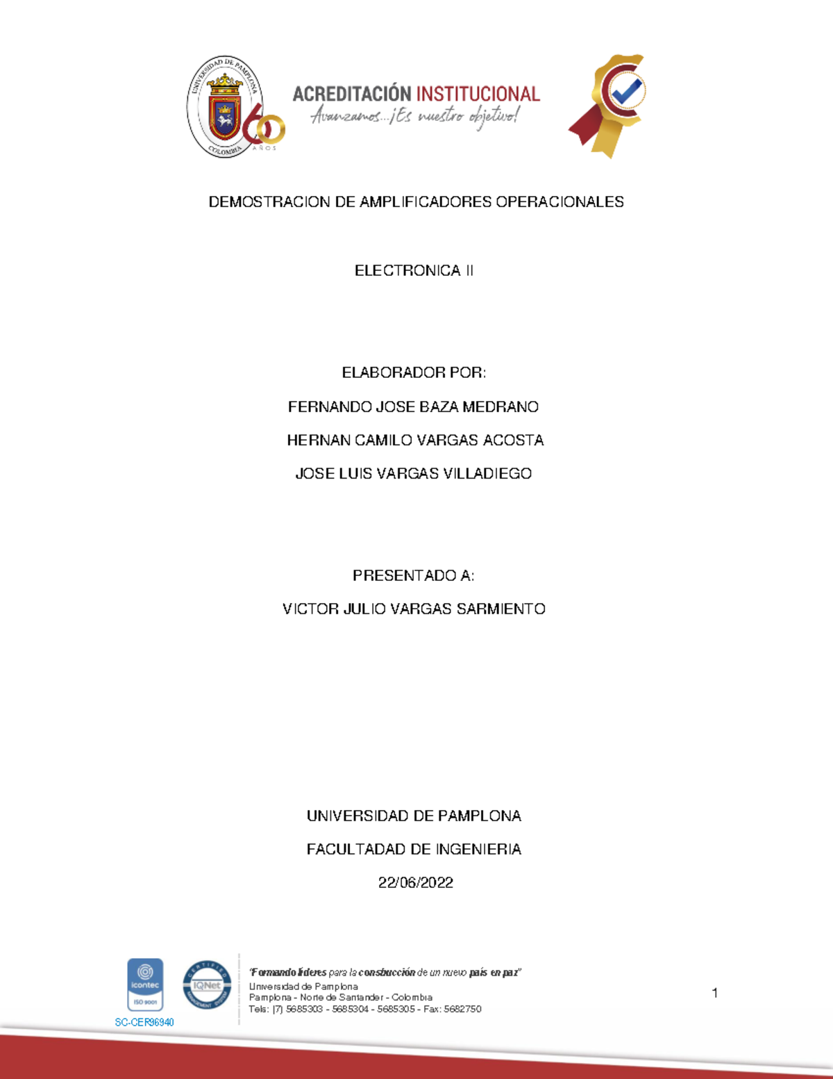 Demostracion DE Amplificadores Operacionales - Universidad de Pamplona ...