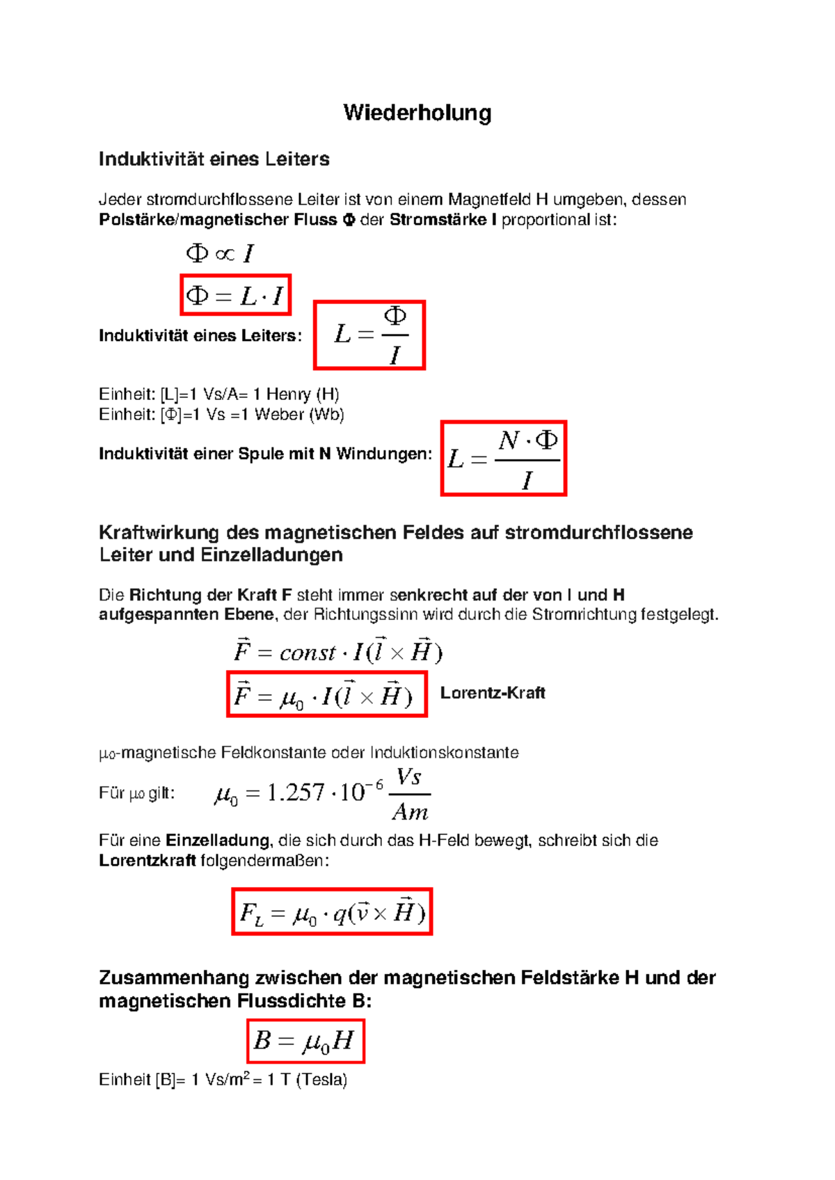 Skript Physik Teil 8 - ####### Wiederholung Induktivität eines Leiters Jeder stromdurchflossene ...