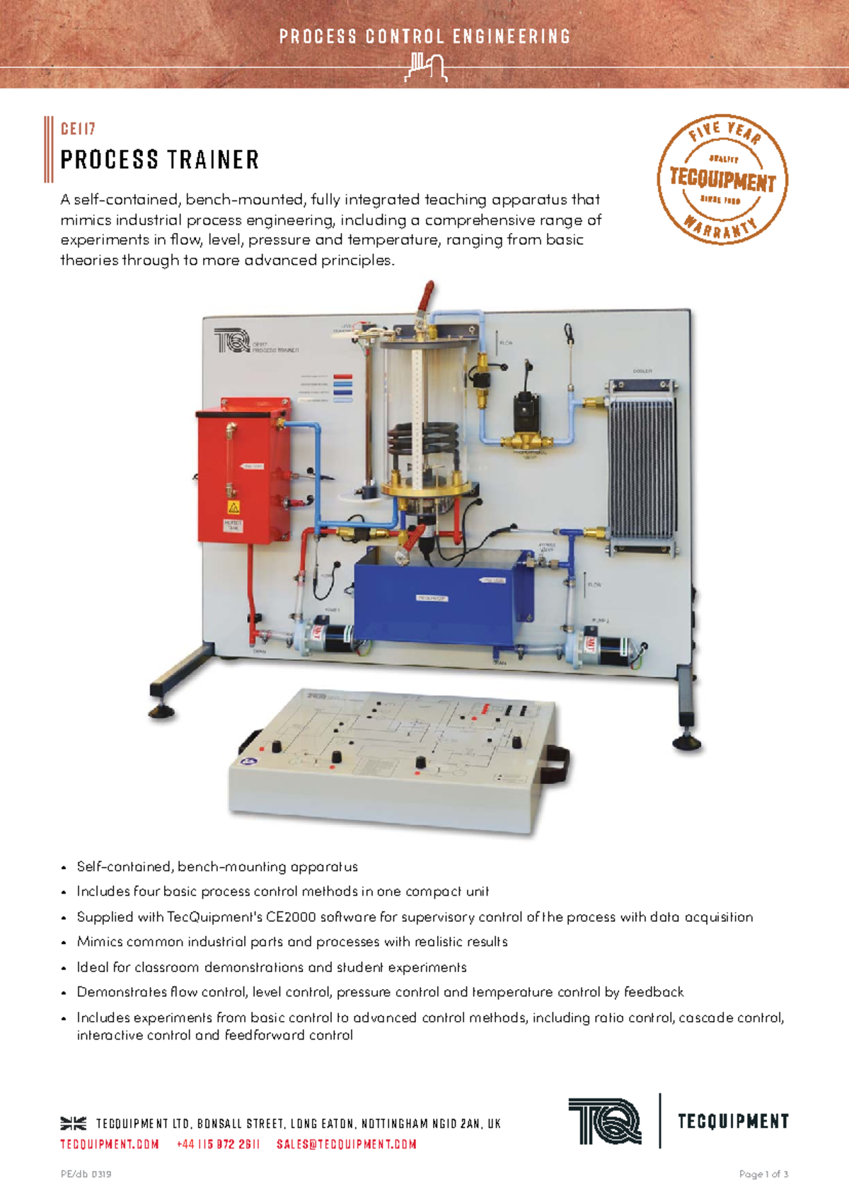 Tec Quipment Process Trainer Data Sheet - TecQuipment Ltd, Bonsall ...
