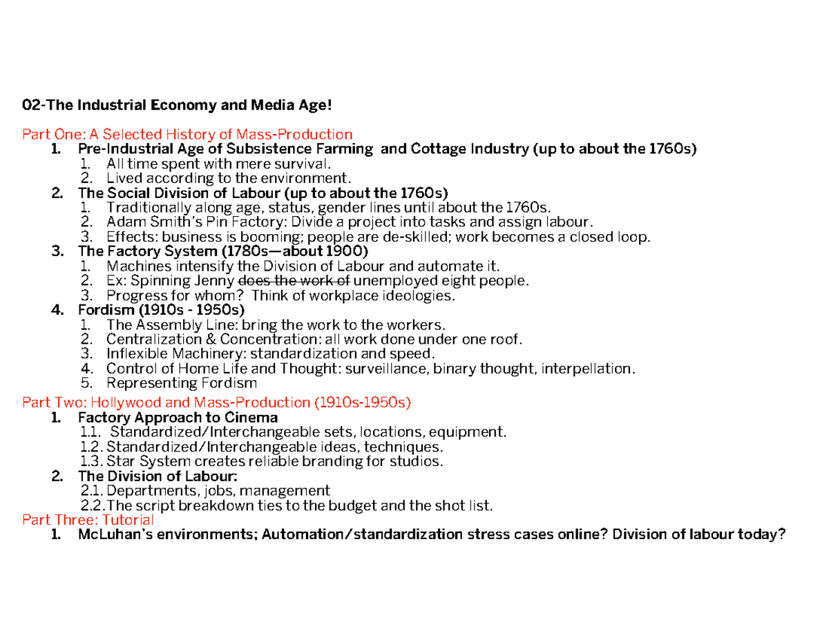 semester 2 week 1 notes - 02-The Industrial Economy and Media Age! Part ...