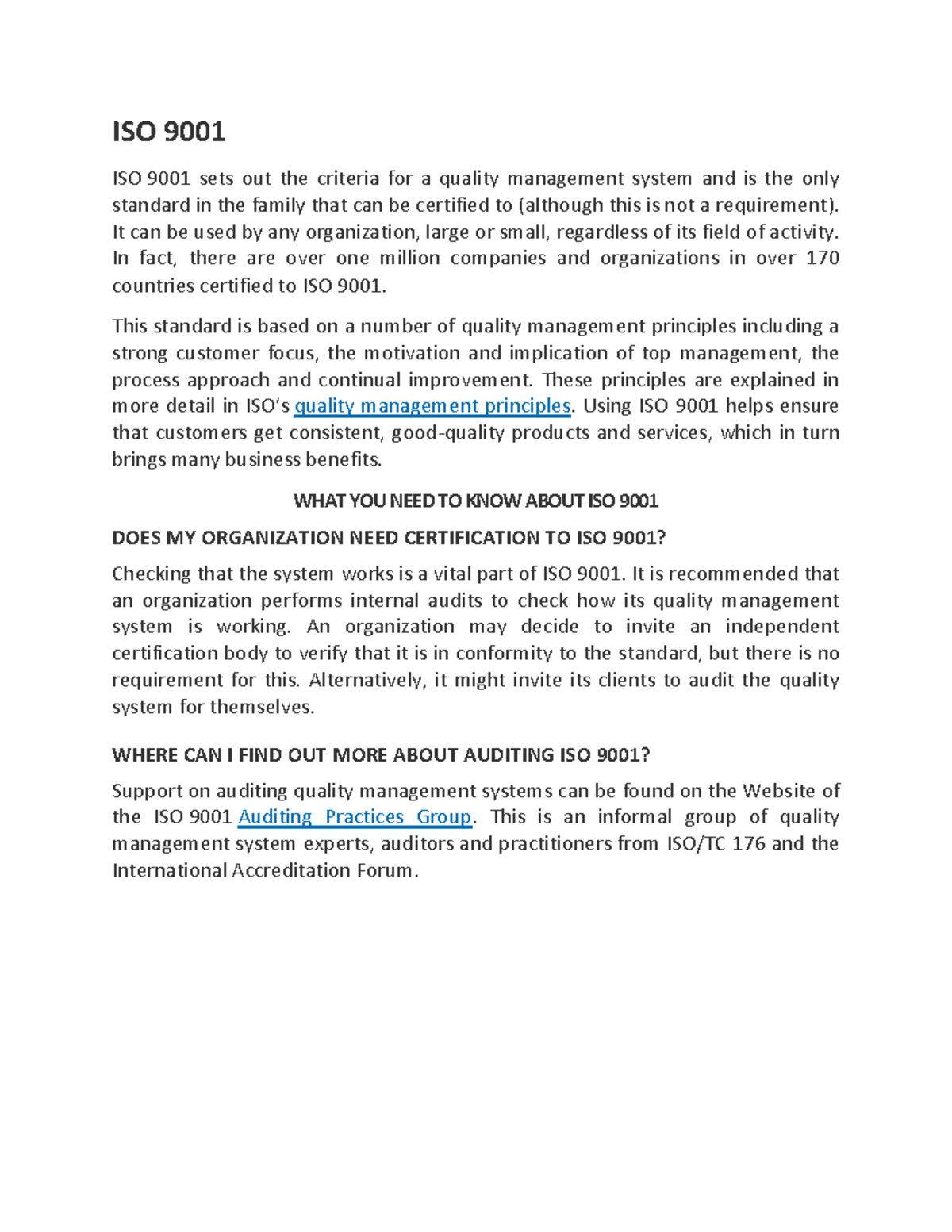 Lesson 9 - ISO 900 1 - ISO 9001 - ISO 9001 ISO 9001 sets out the criteria for a quality ...