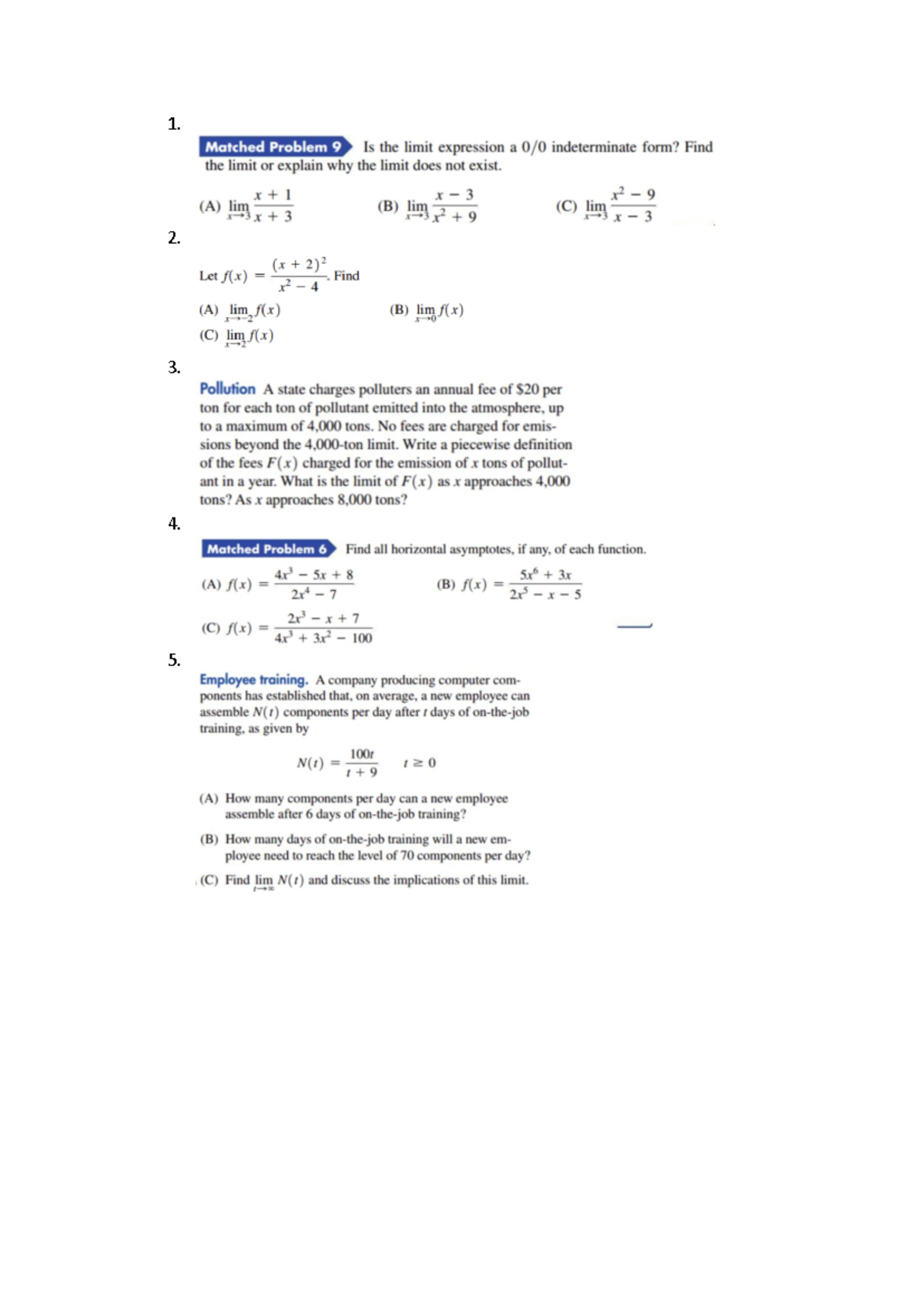 Optional practice questions - Week 5 - 1. Matched Problem 9 Is the limit expression a ...