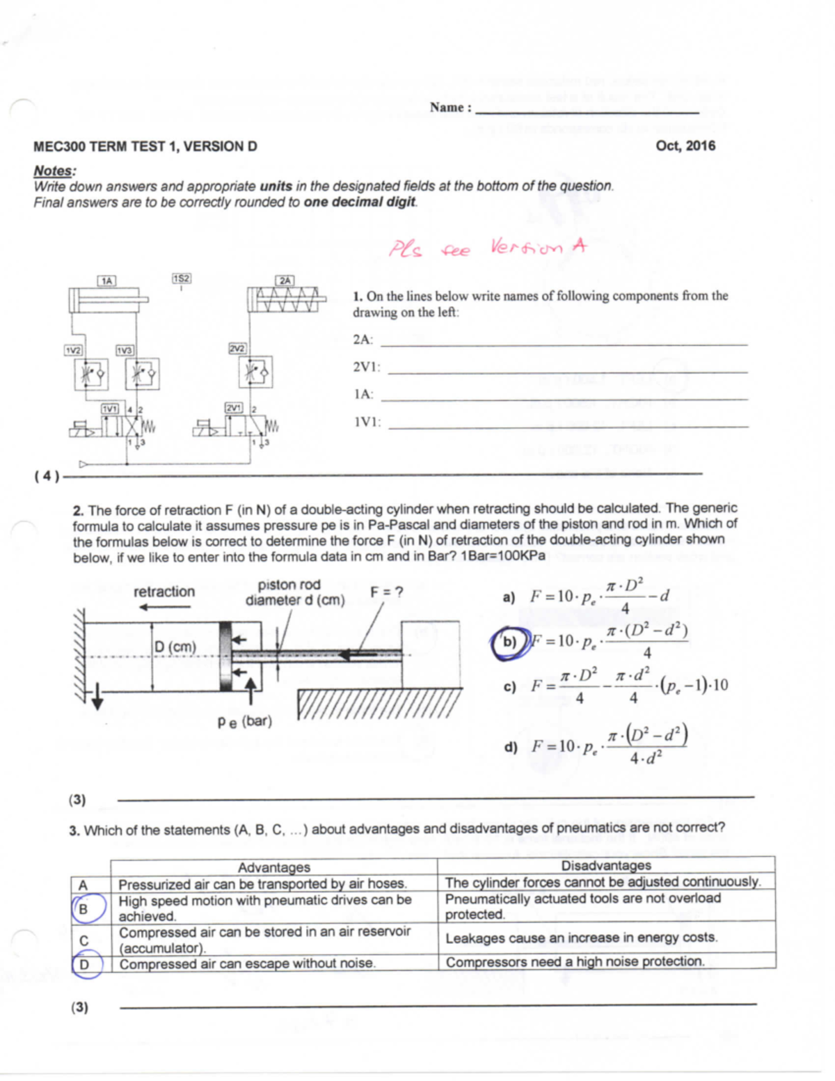 MEC300 TT1 Version D - MEC300 - Seneca College - Studocu