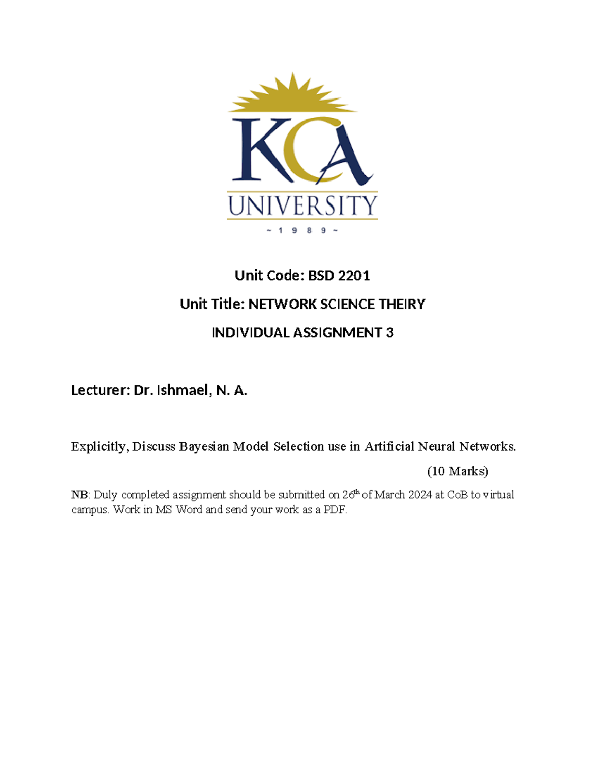 BSD 2201 - Network Science Theory - Individual Assignment 3 - Software Development - Studocu