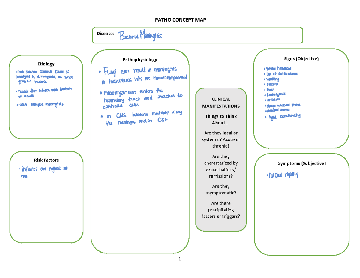 Bacterial meningitis - bm map - 1 PATHO CONCEPT MAP Disease: Etiology ...