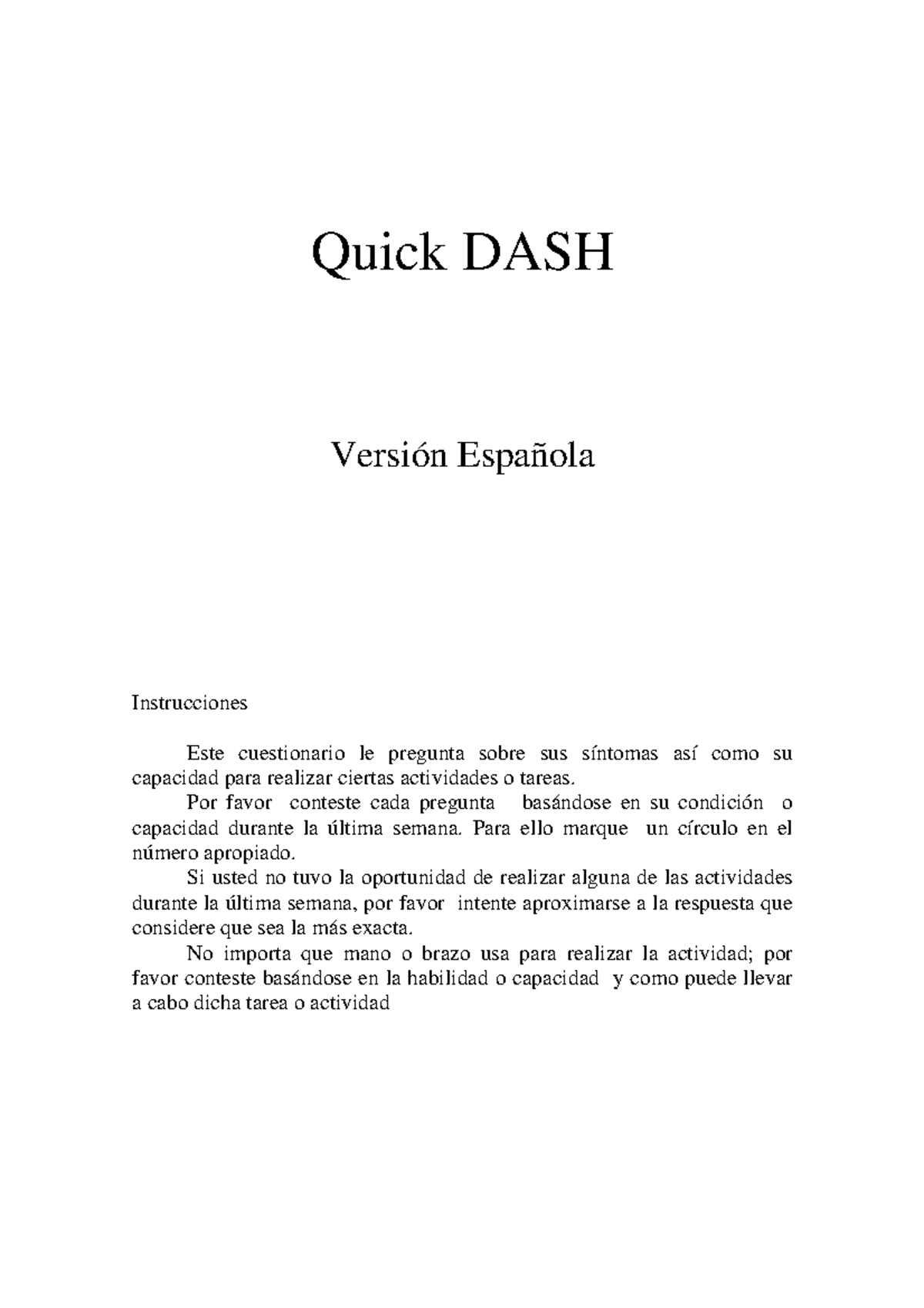 Quick DASH- Miembros- Superiores - Quick DASH Versión Española ...