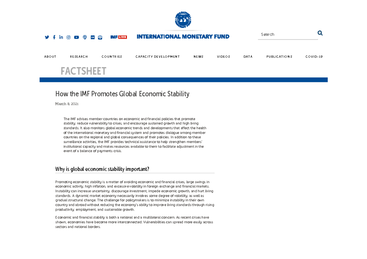 How the IMF Promotes Global Economic Stability - It also monitors ...