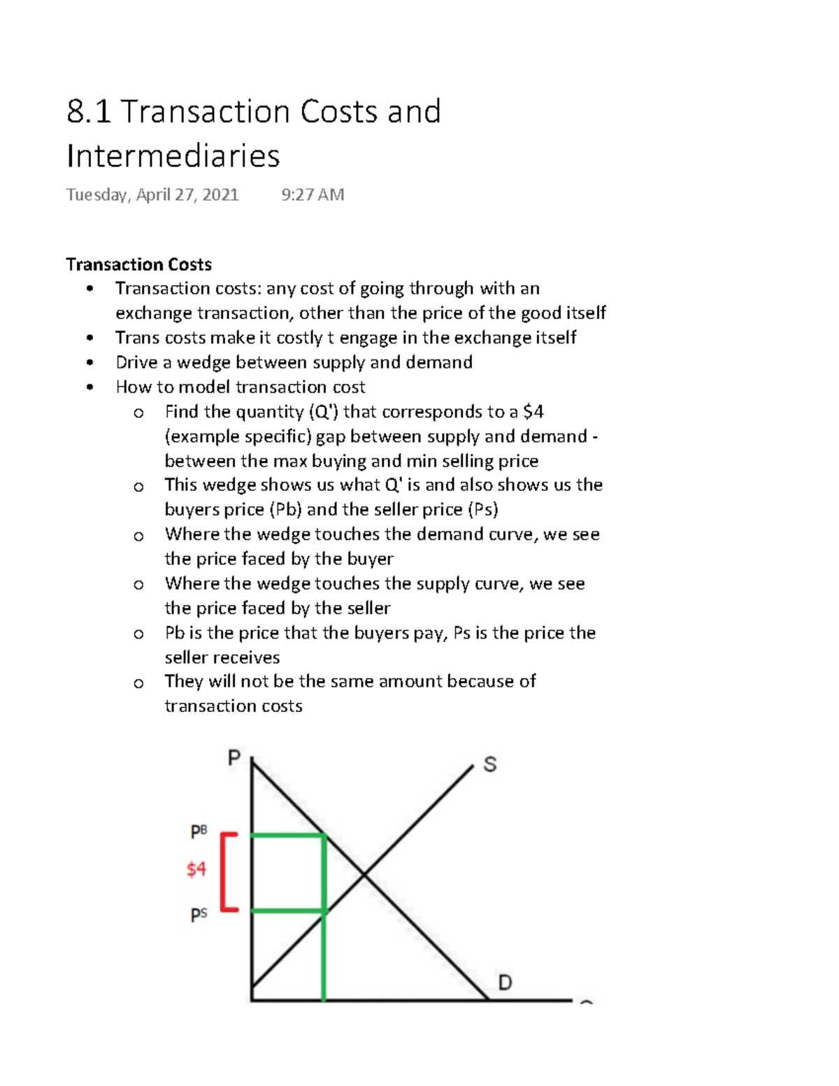 8.1 Transaction Costs and Intermediaries - Transaction Costs ...