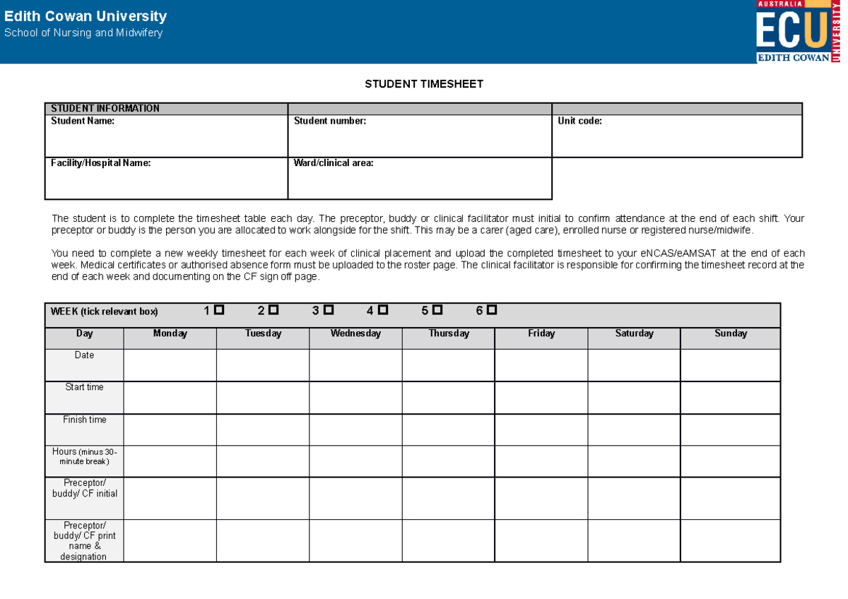 Time Sheet Manual Sign - Edith Cowan University School of Nursing and ...