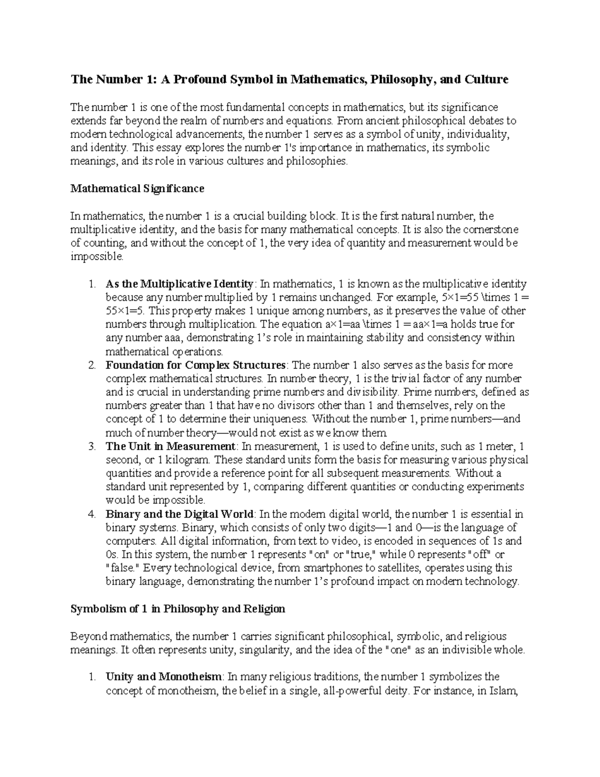 Num 1 - PAper on the number 1 - The Number 1: A Profound Symbol in ...