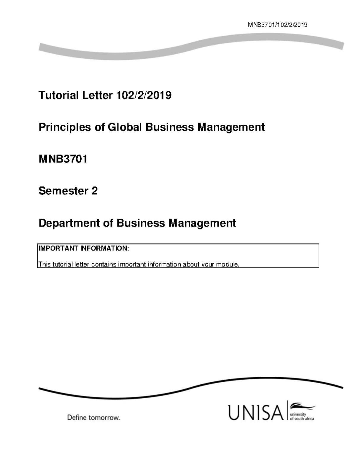 MNB3701 TL102 2 2019 Exam Guidelines Warning TT Undefined Function
