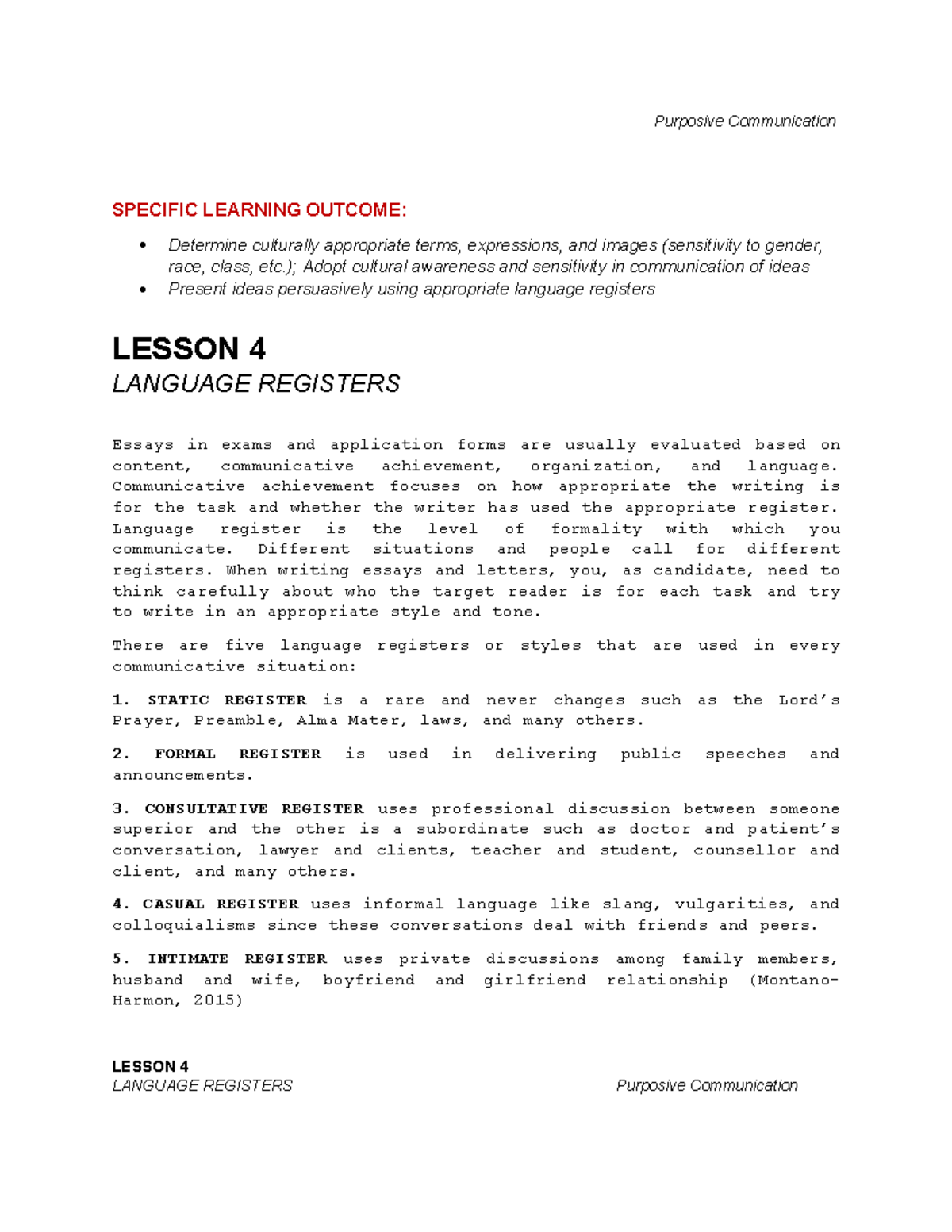 Language Registers - dddd - Purposive Communication SPECIFIC LEARNING ...