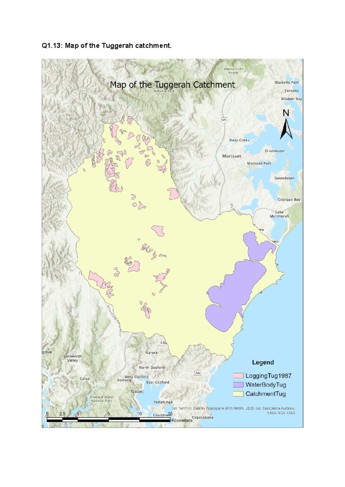Maps and DFDs - Q1: Map of the Tuggerah catchment. Q3: Map of the Lane ...