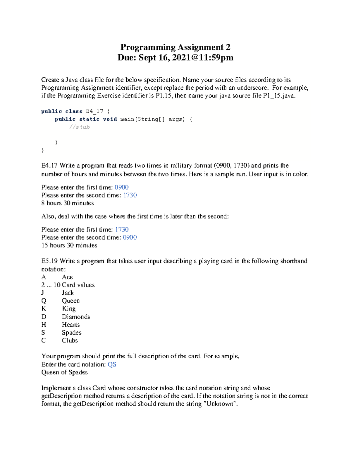 PA2 - Java - Programming Assignment 2 Due: Sept 16 , 2021@11:59pm ...