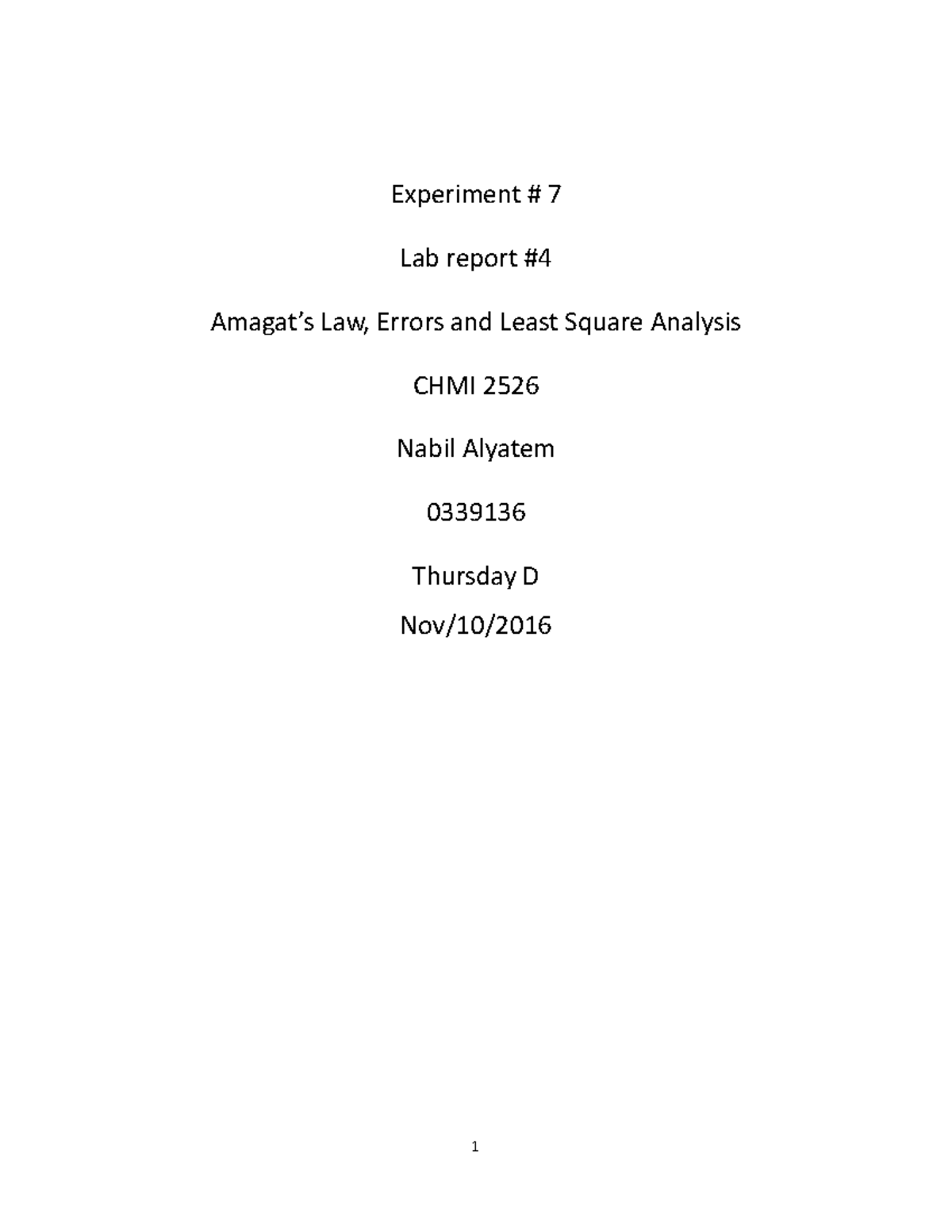 Experiment 2 - InClass work/assignments/labs - Experiment 7 Lab report Law, Errors and Least ...