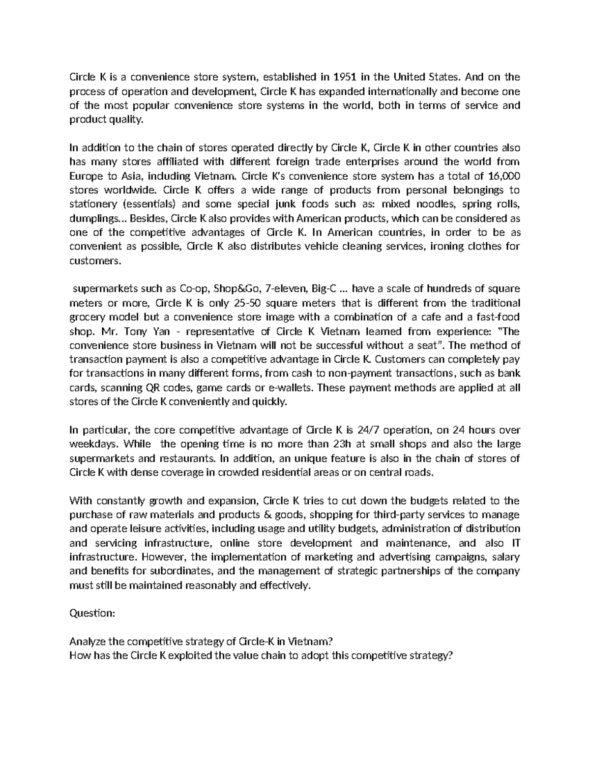 case study về Circle K - Circle K is a convenience store system ...