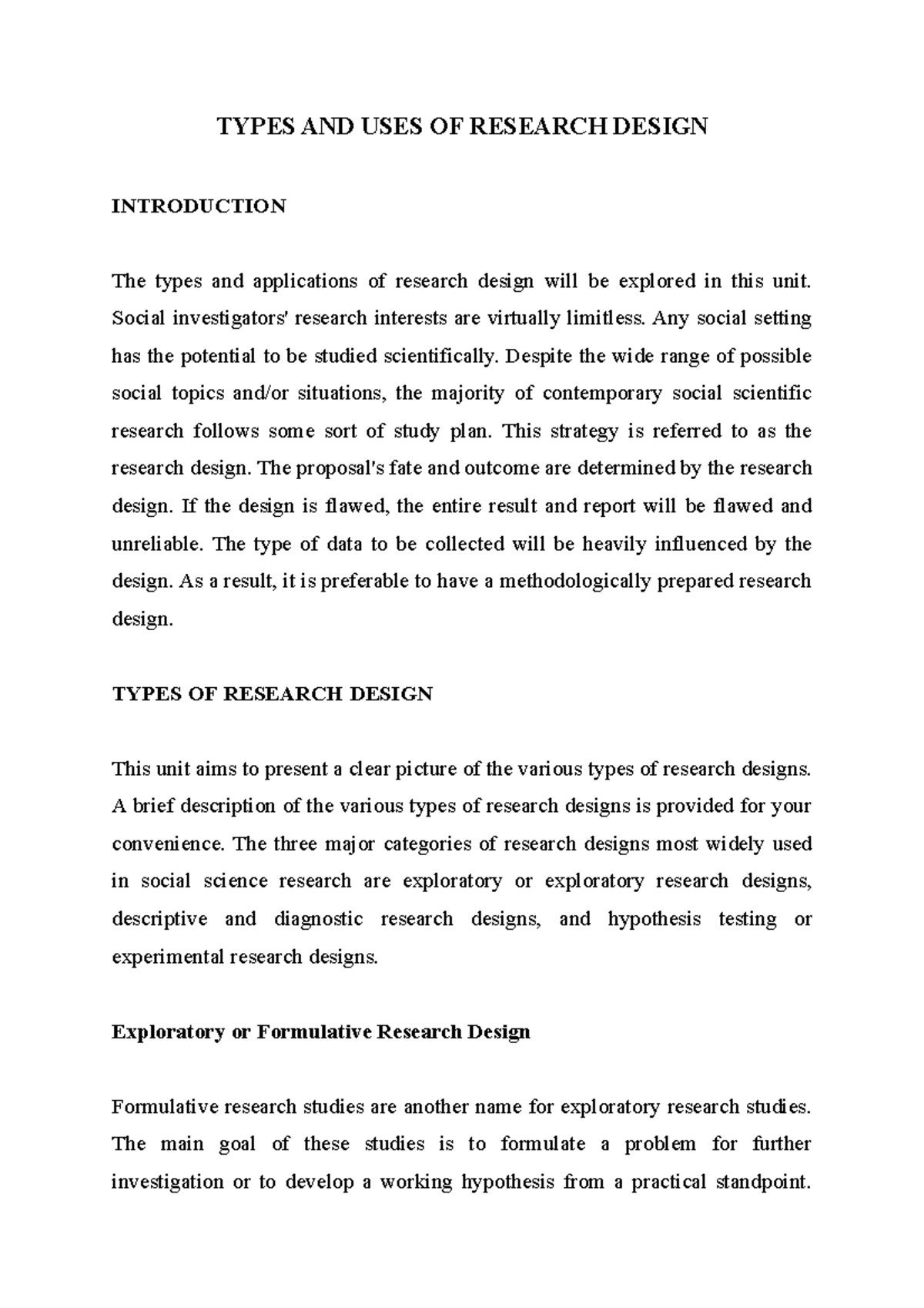 Types AND USES OF Research Design - TYPES AND USES OF RESEARCH DESIGN ...