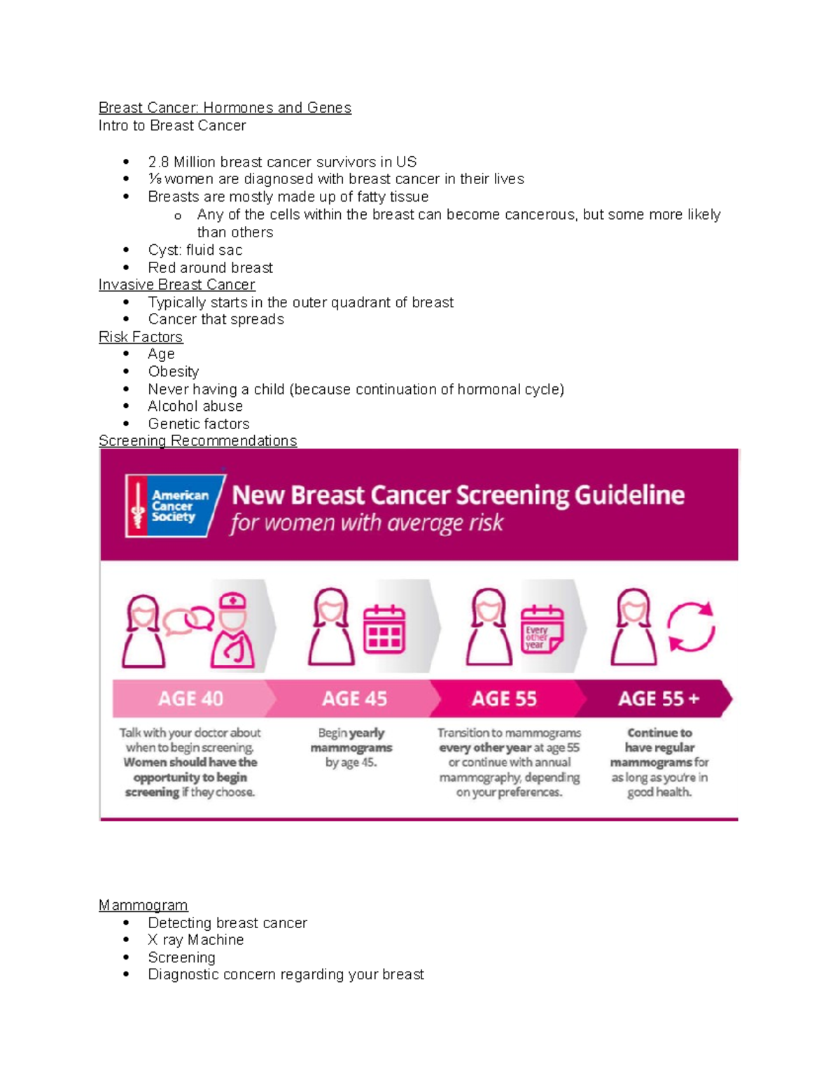 Microbio 8 - lecture notes - Breast Cancer: Hormones and Genes Intro to ...