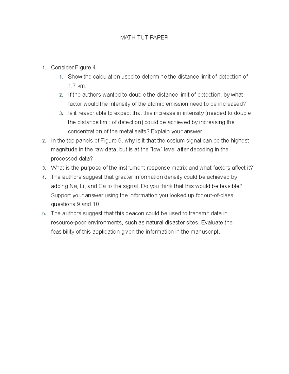 TUT Paper - Highschool in amercai - MATH TUT PAPER 1. Consider Figure 4 ...