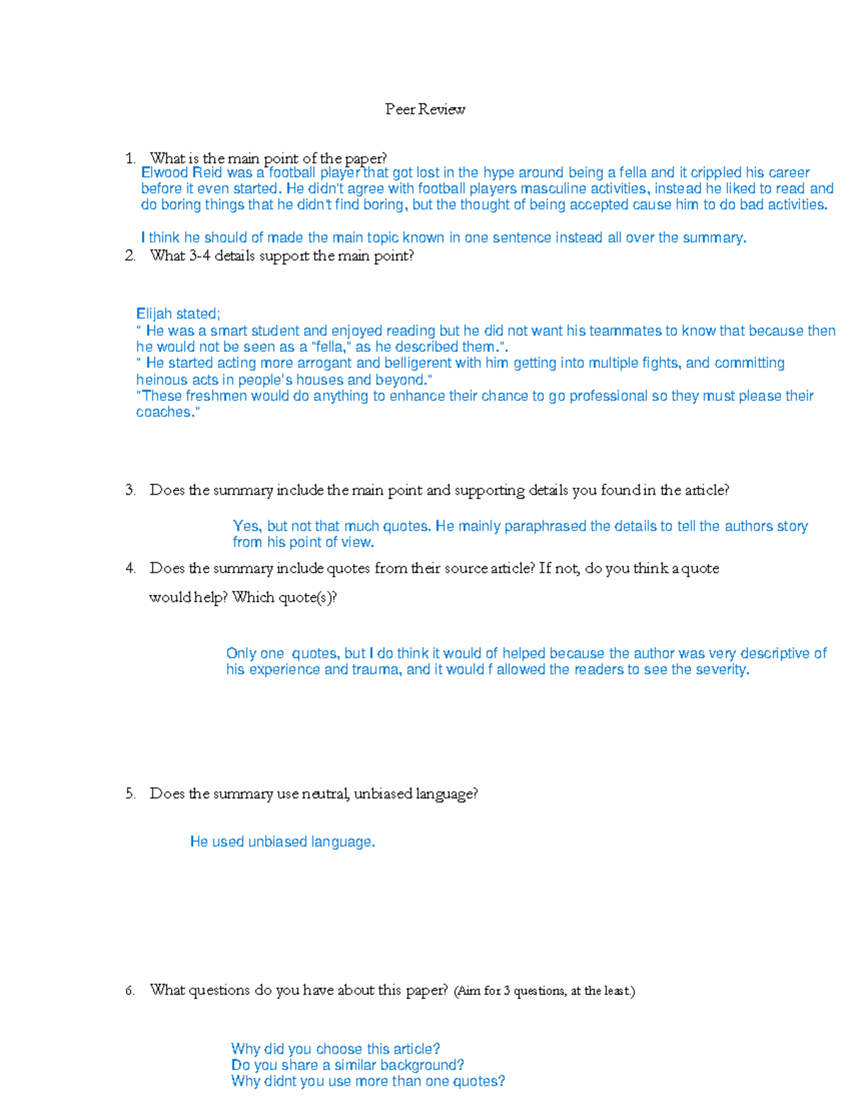 Peer Review- Summary - bib read - Peer Review What is the main point of ...