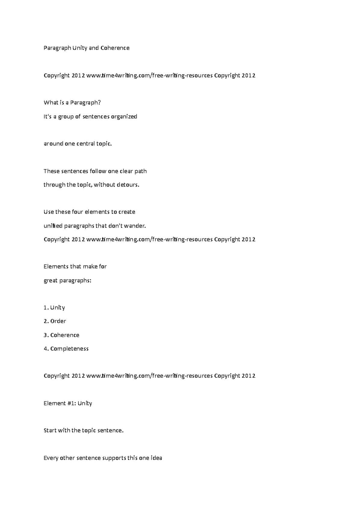 Paragraph Unity and Coherence - Paragraph Unity and Coherence Copyright ...