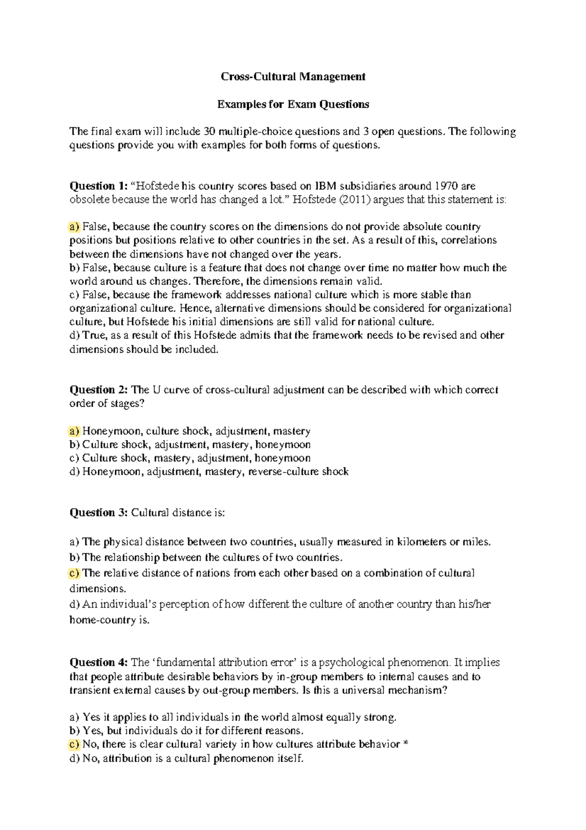 CCM example exam questions - Cross-Cultural Management Examples for ...