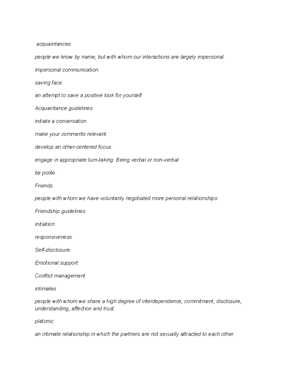 Interpersonal relationships - acquaintances people we know by name, but ...