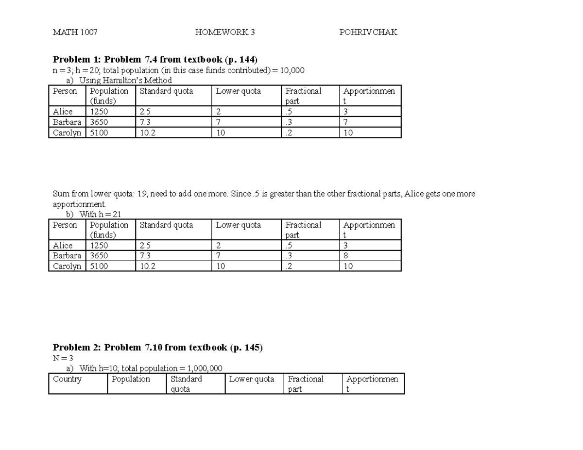 Math and Politics Homework 3 - Problem 1: Problem 7 from textbook (p ...