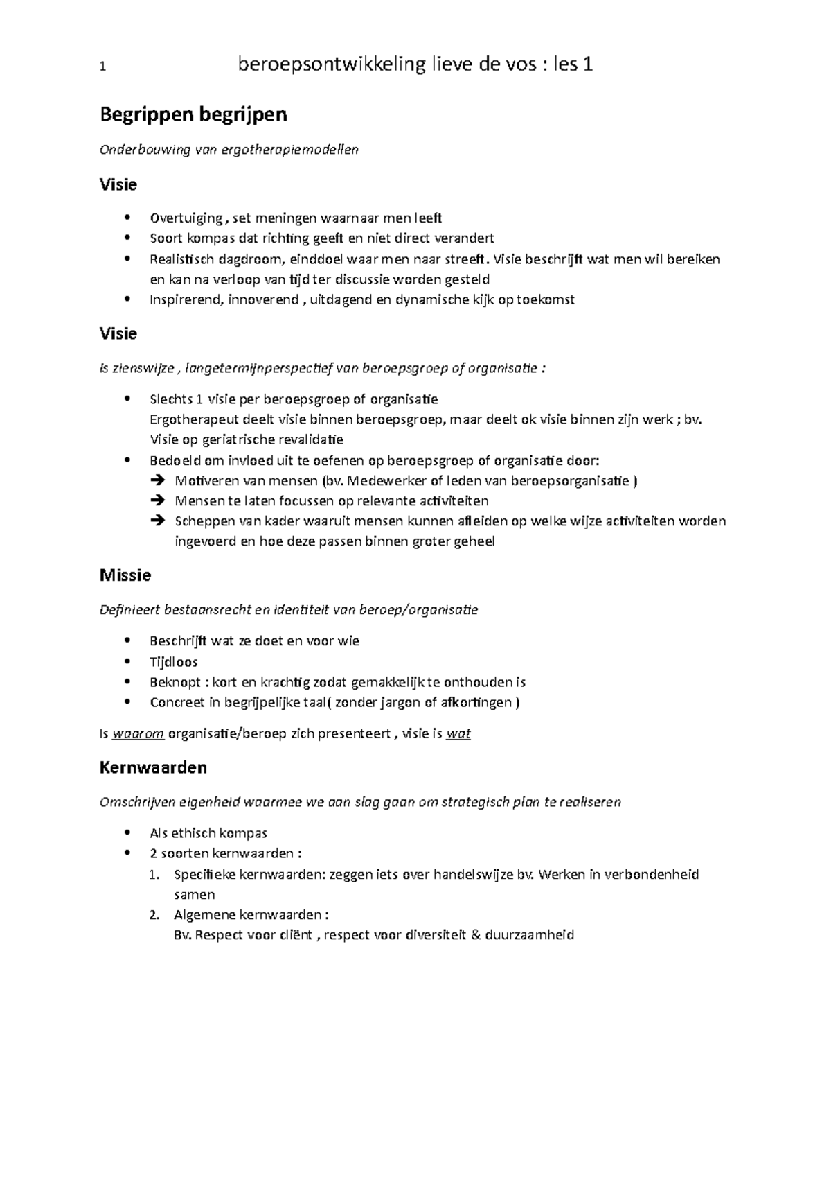 Beroepsontwikkeling lieve de vos les 1 - Begrippen begrijpen ...