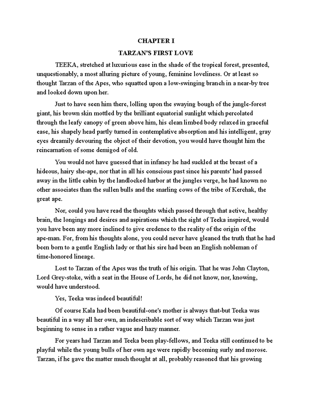 A story enhances your language ability - CHAPTER I TARZAN'S FIRST LOVE ...