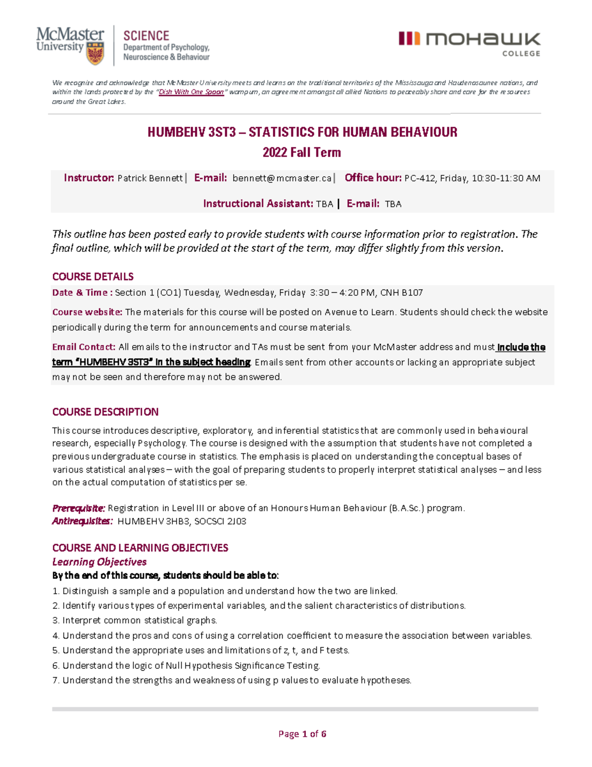 Humbehv 3ST3 - Statistics for Human Behaviour - F2022 - We recognize ...