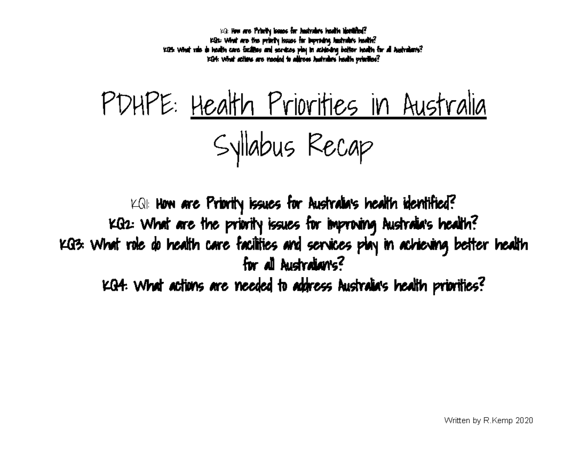 Health priorities pdh - study notes for pdh - KQ2: What are the ...