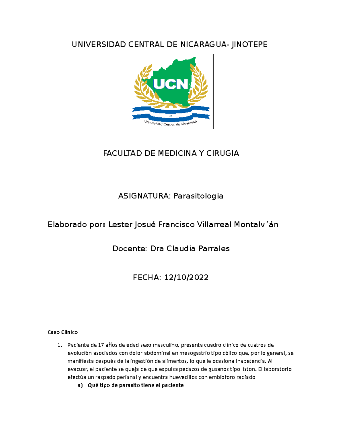 Parasitologia- Casos Clincos Taena Saginata Y Salium - UNIVERSIDAD ...