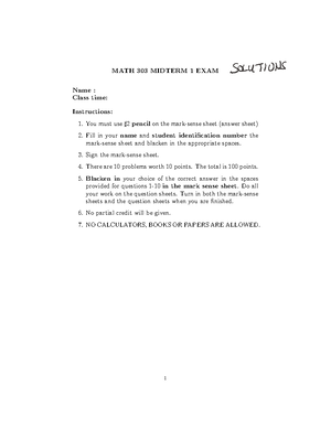 Midterm 1 2020 practice exam - MA 303 FALL 2020 MIDTERM I NAME: PURDUE ...