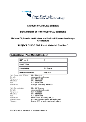 PTS150S - CPUT - Plant Material Studies - Studocu