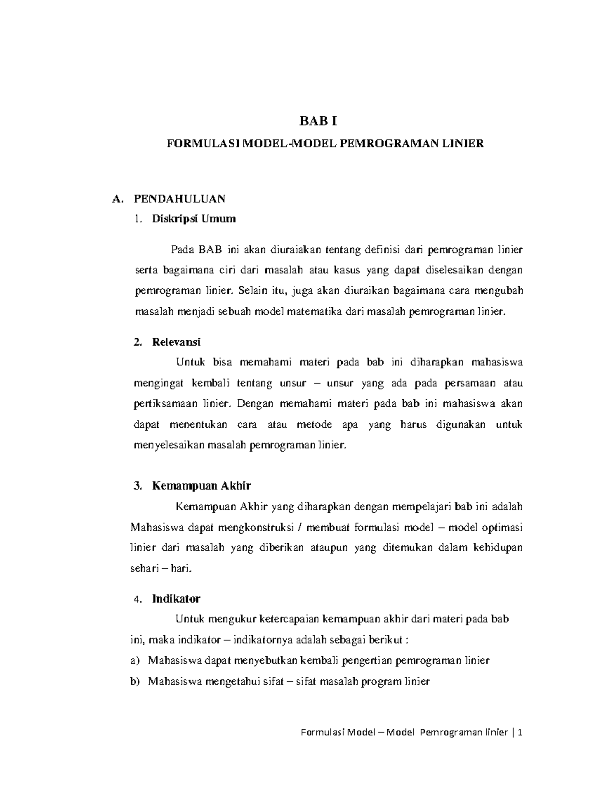 Formulasi Model- Model Pemrograman Linier - BAB I FORMULASI MODEL-MODEL ...