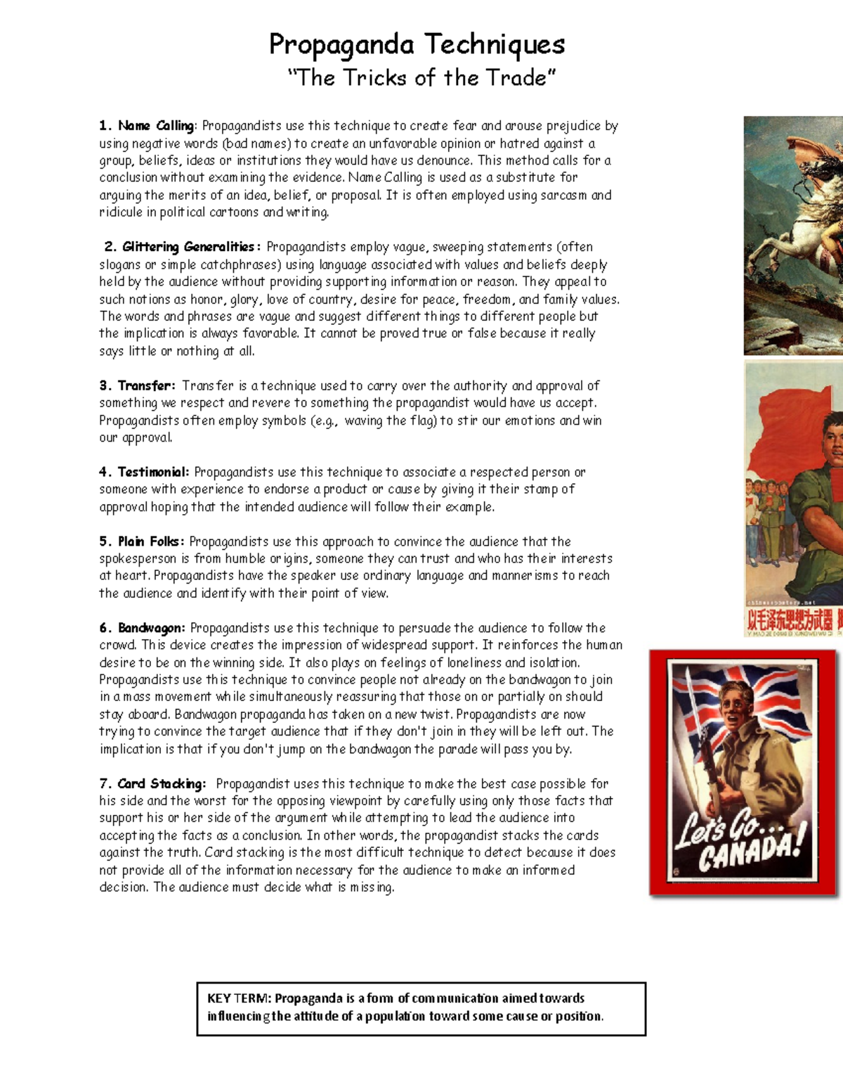 Summative Unit 1 Propaganda Poster Instructions - Propaganda Techniques ...