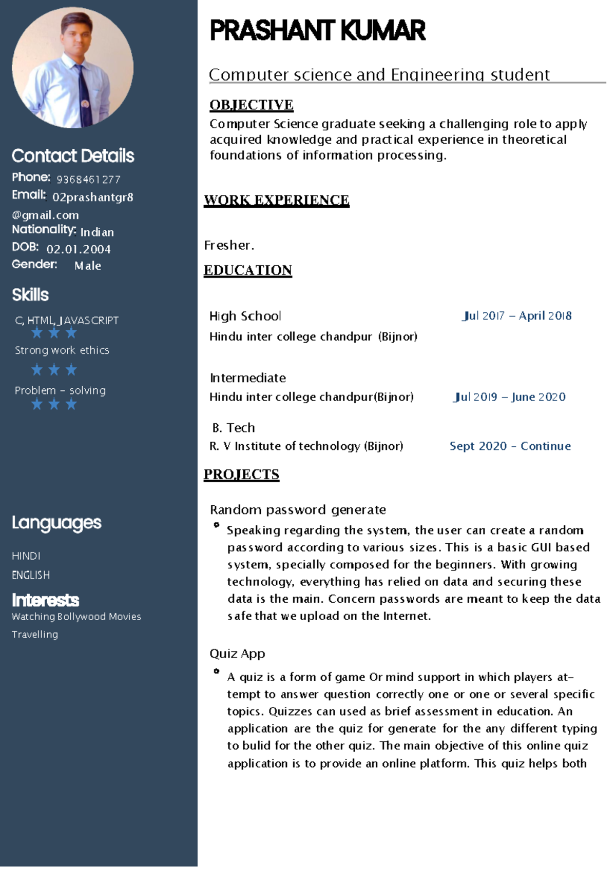 Prashant Resume 1234 - It's a work - : 9368461277 : 02prashantgr @gmail ...