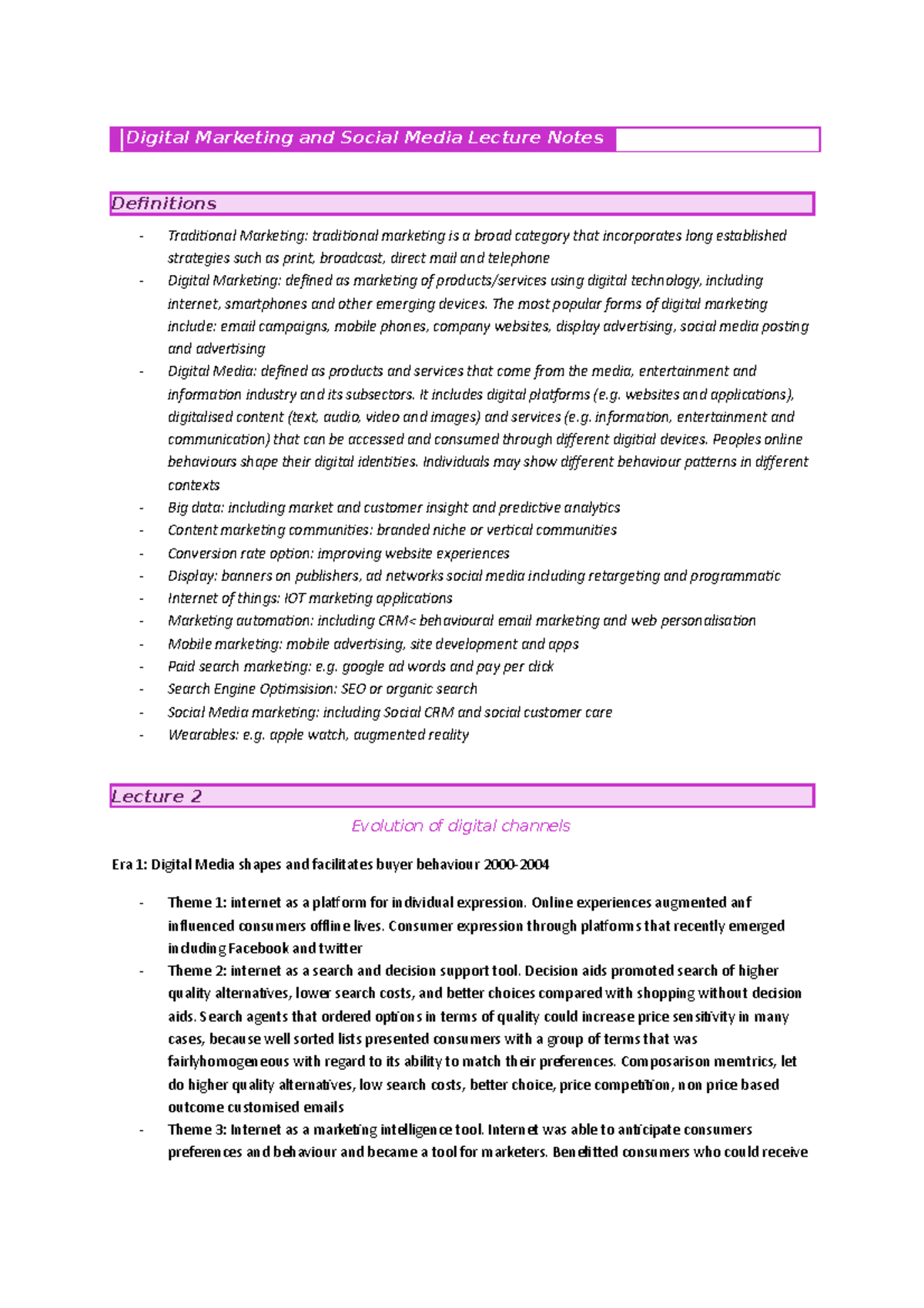 Digital Marketing and Social Media Lecture Notes 1-6 - Digital ...