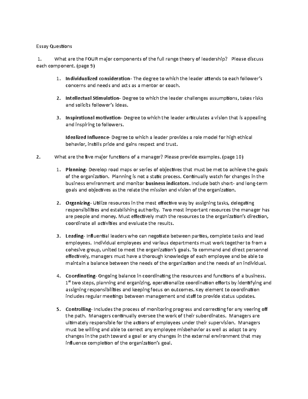 WGU best practices in management study guide - Essay Questions What are ...