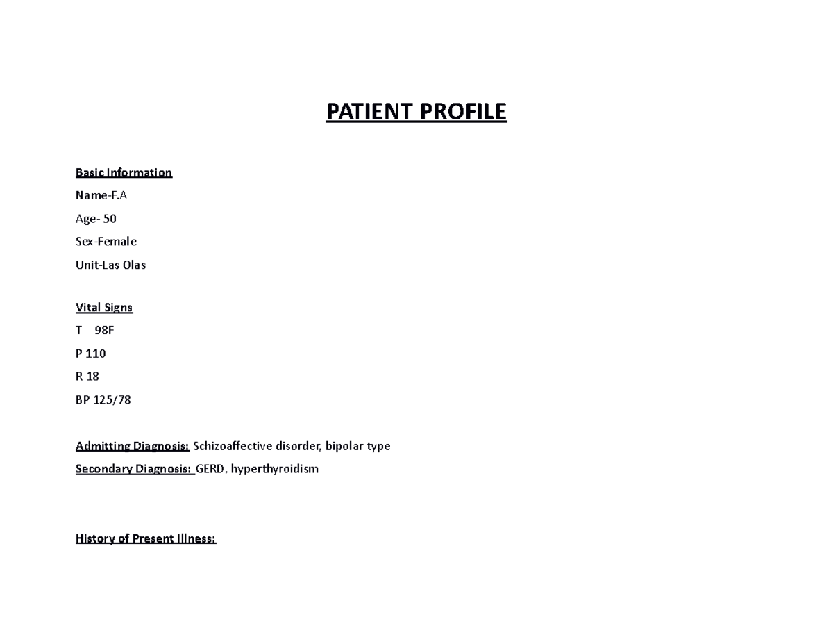Psych Patient Profile-Clinicals - PATIENT PROFILE Basic Information ...