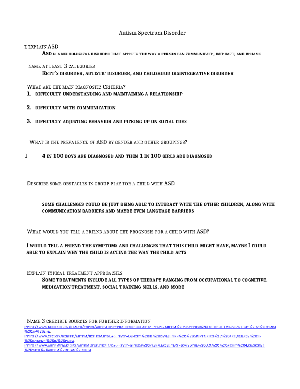 Autism Spectrum Disorder worksheet - Autism Spectrum Disorder E EXPLAIN ...
