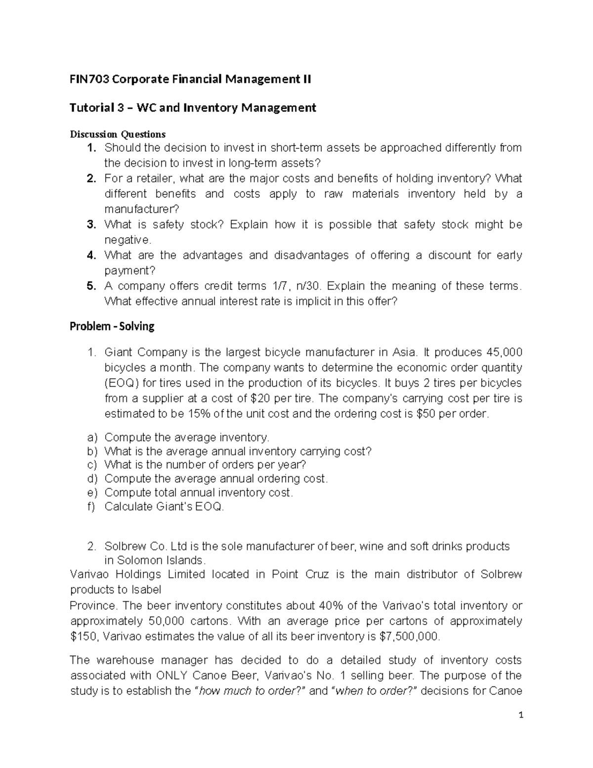 Tutorial 3 Questions - Answers to study it for the upcoming mid ...